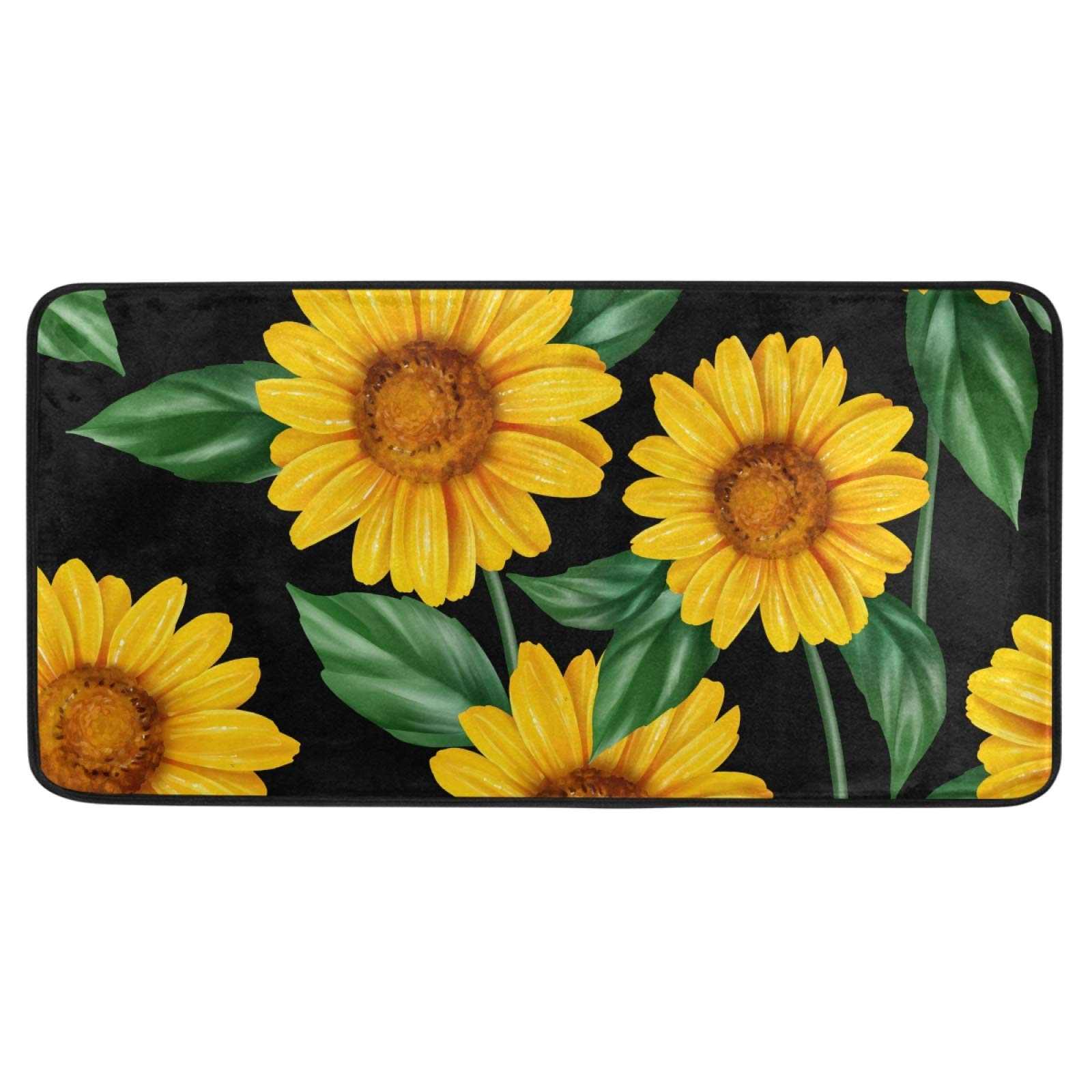 Sunflower Kitchen Rug Black Design Door Mat Bath Rug Home Decor Floor Mat Non-Slip Carpet for Kitchen Living Bedroom 39 x 20 Inch