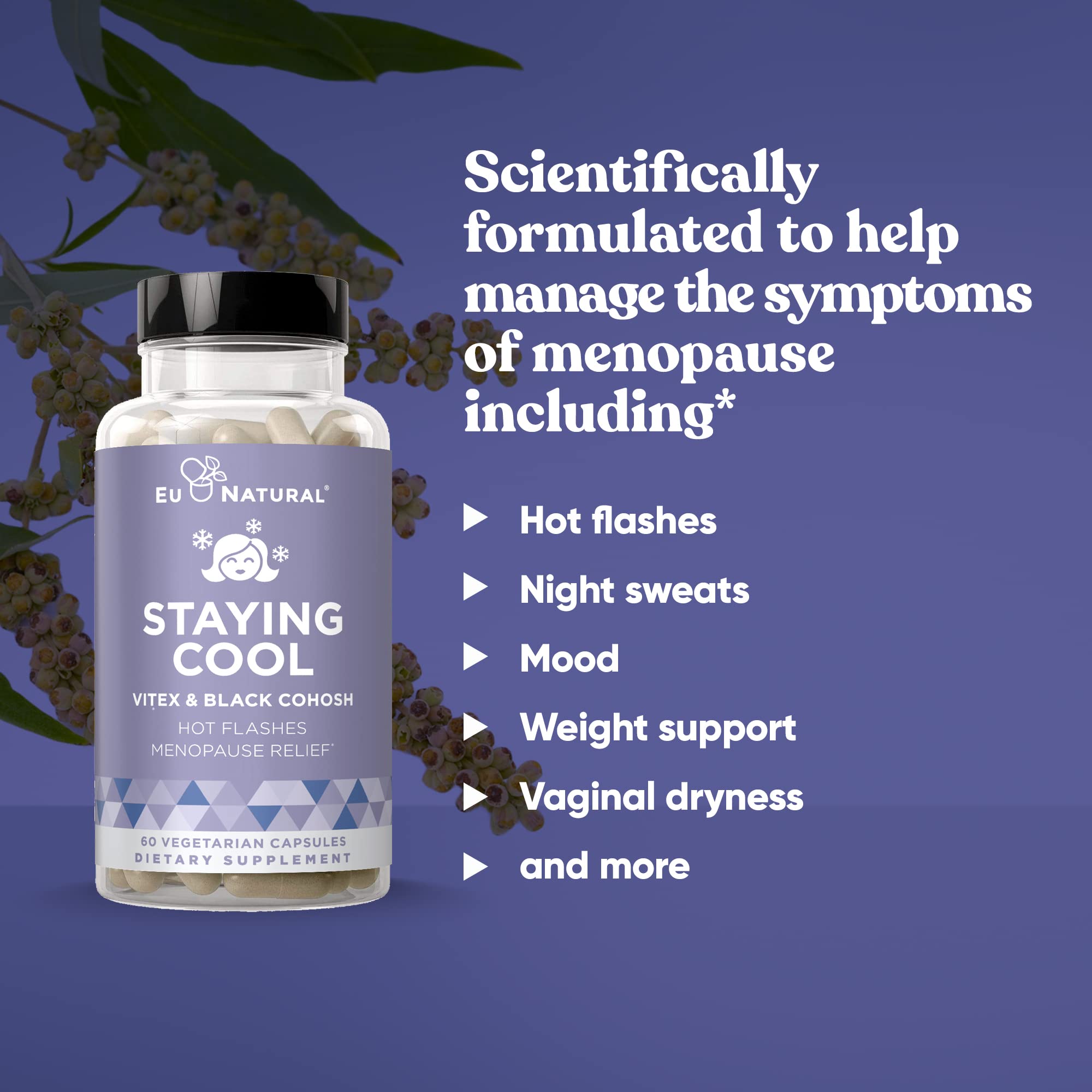 Staying Cool Menopause Supplements for Women – Hormonal Hot Flashes, Weight Support, Night Sweats – Vitex Chaste Tree & Black Cohosh Pills for Natural Relief – 60 Vegetarian Soft Capsules