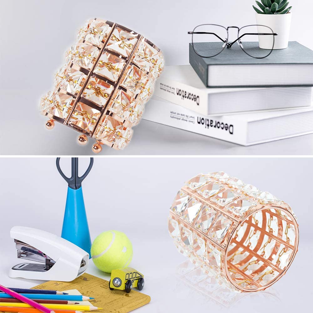 Qualsen Makeup Brush Holders Organizer, Makeup Brush Organizer Cup Crystal Makeup Brush Holder, Eyebrow Comb Brushes Pen Pencil Cup (Rose Gold)