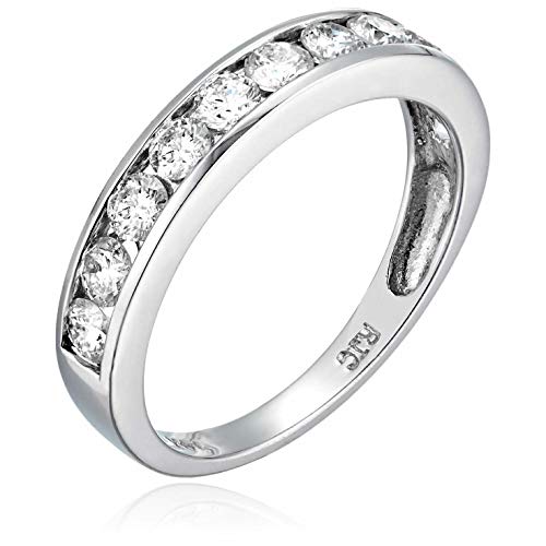 Vir Jewels 1 carat (ctw) Diamond Wedding Anniversary Band for Women, Half Eternity Round Diamond Engagement Ring 14K White Gold Channel Set 1 cttw, Size 5.5