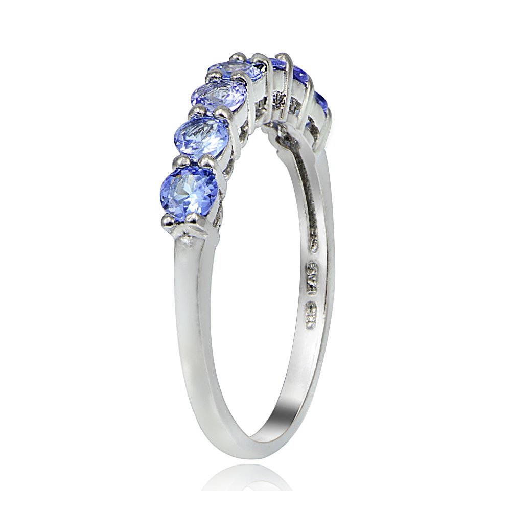 Tanzanite Rings for Women Sterling Silver Half Eternity Band Ring, Size 6