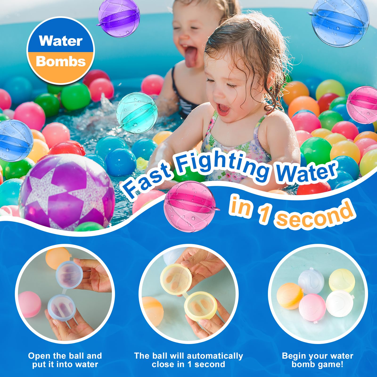 Reusable Water Balloons for Kids Adults Outdoor Activities Self Sealing Quick Fill Water Balloons Silicone Water Bombs with Mesh Bag,8 Pack