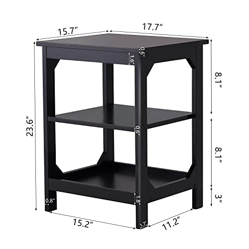 TaoHFE Black Side Table 3-Tier Narrow,Black End Table with Storage Shelves,Black Side Tables Living Room Small Bedside Stand,Wooden Nightstand,Corner Shelf,End Table for Small Spaces Bedroom Office