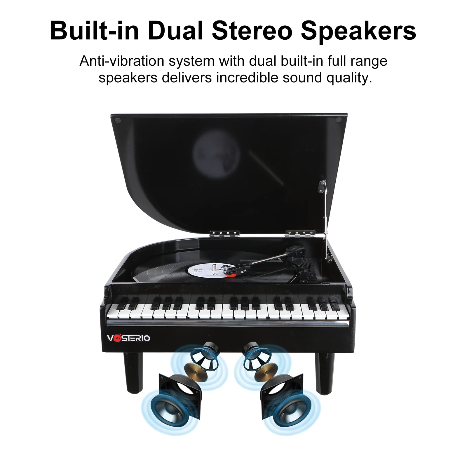 VOSTERIO Turntable HI-FI System with Dual Speakers, Belt-Driven Record Player with Bluetooth, Magnetic Cartridge, Built-in Amplifier