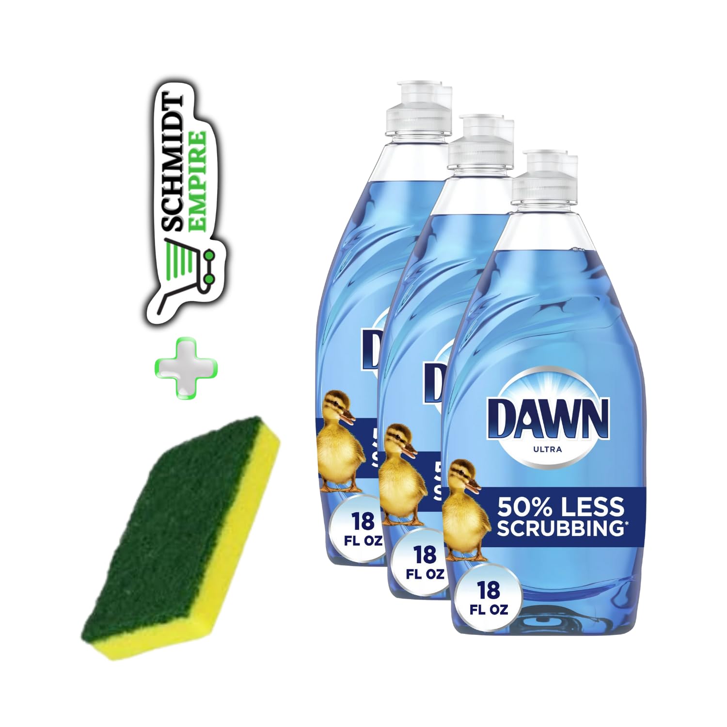 Ultra Dawn Liquid Dishwashing Soap (original scent 18 fl oz) includes SchmiidtEmpire Sticker + Cleaning Sponge (Pack of 3)