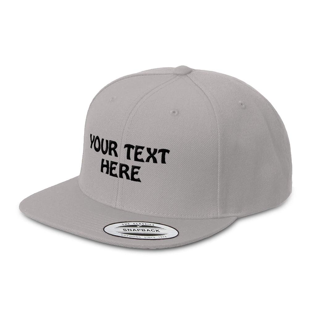 Snapback Hats for Men & Women Custom Personalized Text Acrylic Flat Bill Baseball Cap Snapback Silver Heather Gray One Size