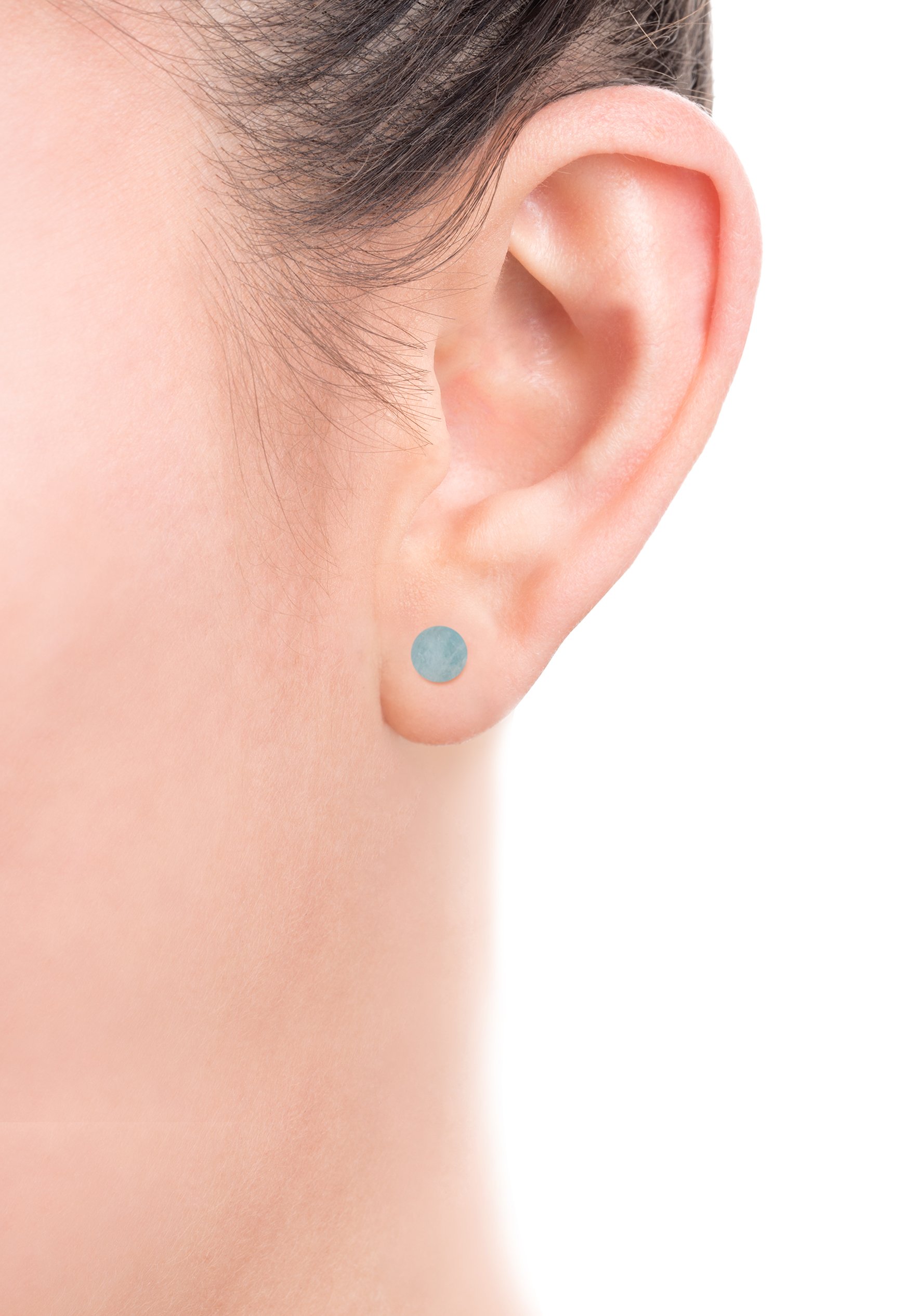 Sterling Silver 6mm Natural Milky Aquamarine Gemstone Round Blue Stud Earrings