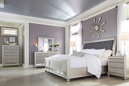 Signature Design by Ashley Coralayne Glam 5 Drawer Chest with Faux Shagreen Drawer Fronts, Silver
