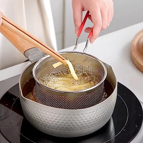 Round Stainless Steel Deep Fryer Basket Fry Baskets with Handle for French Fries Onion Rings and Chicken (Medium 18CM)