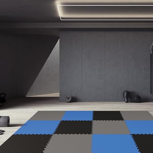 Signature Fitness Puzzle Exercise Mat with EVA Foam Interlocking Tiles, Black, 1/2β Thick, 12 Tiles, 48 Sq Ft