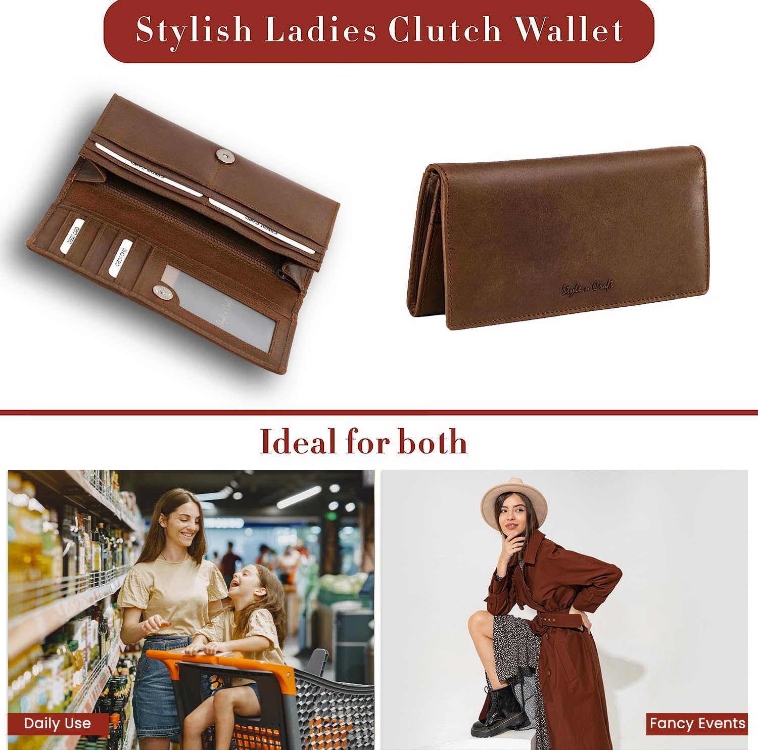 Style n Craft 391103 Ladie's Long Clutch Wallet, in Oak Color, Leather