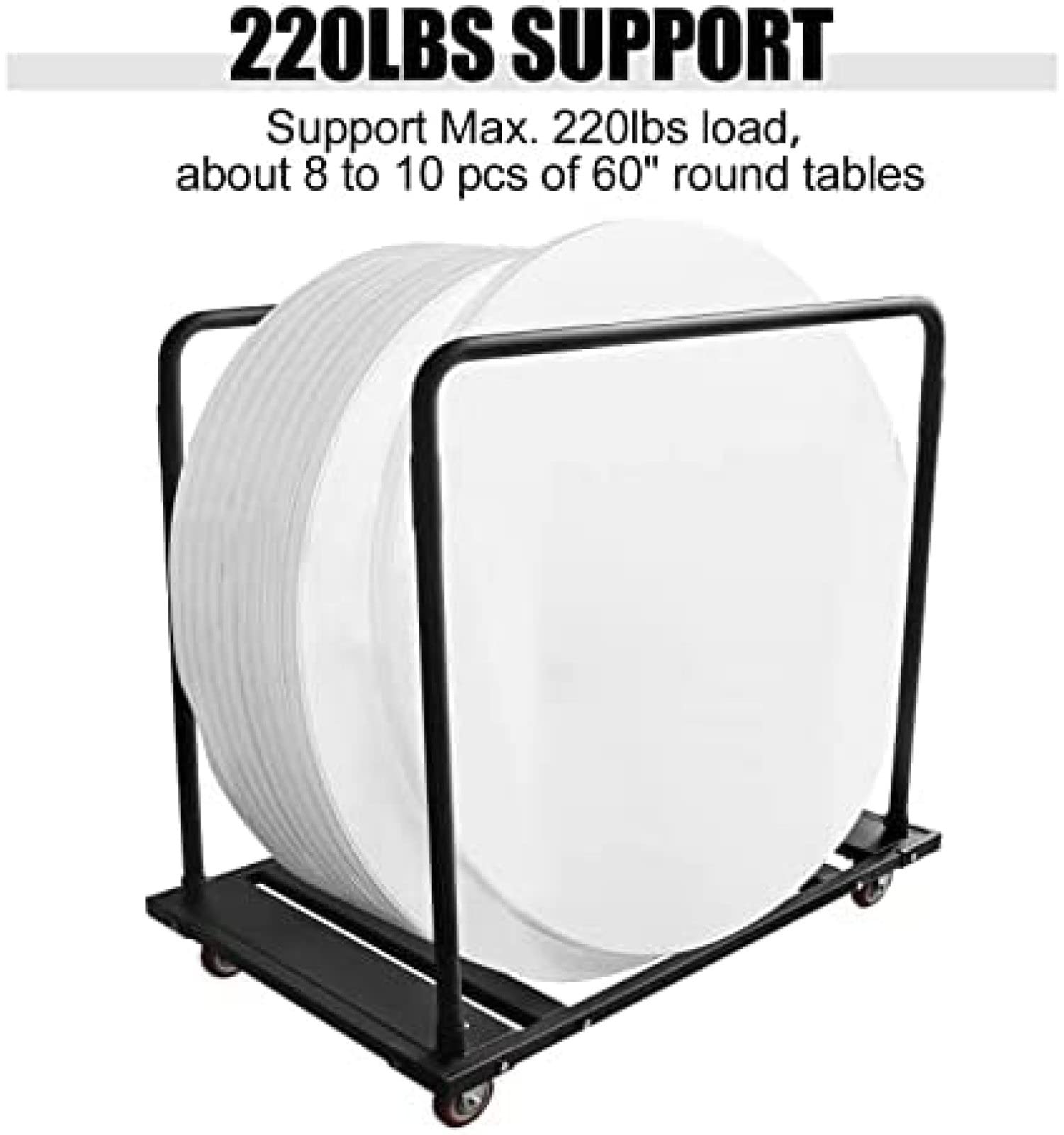 Table Cart Folding Cart Rack for 60" Round Heavy Duty Desk Trolley Black Push Cart with Mute Wheel 10 Table Capacity Fits for Hotel and Conference Center Use,45.3 X 45.3 X 29.1''