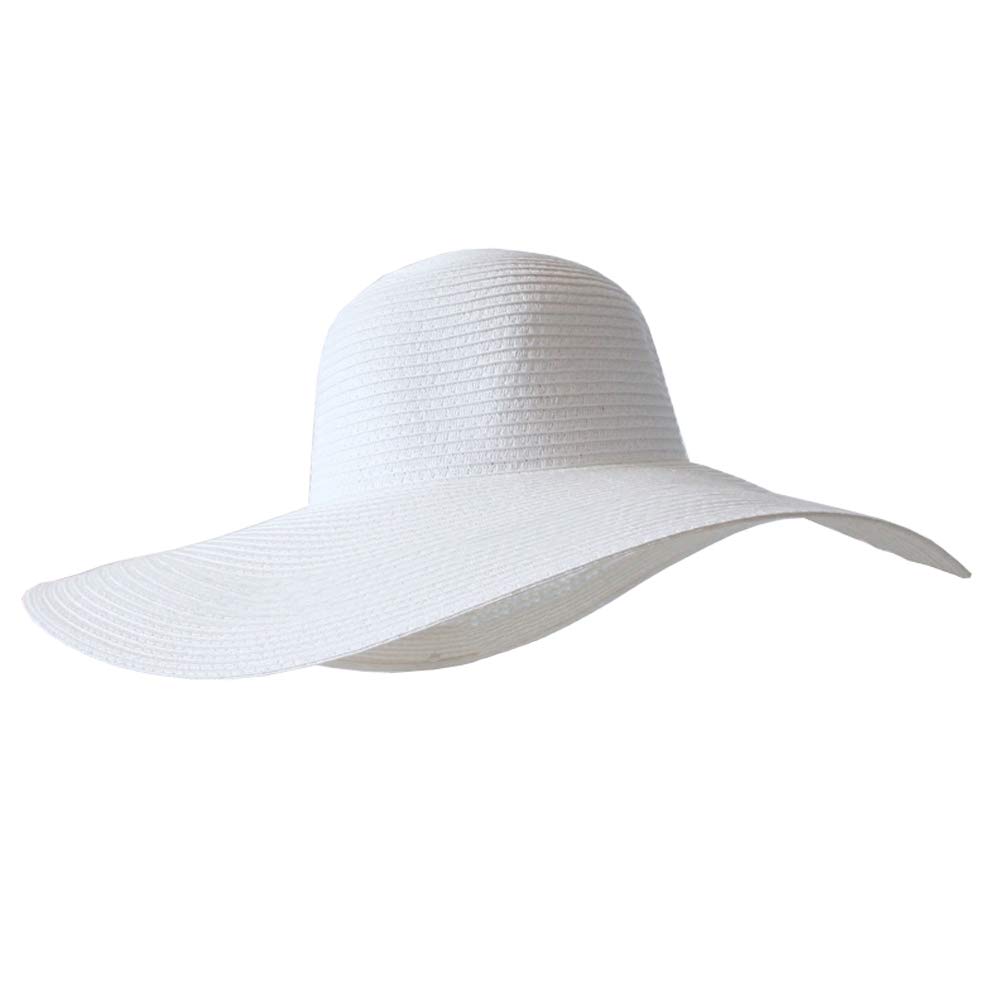 Womens Floppy Straw Hat Wide Brim Foldable Packable Braid Cap UV Protection Summer Gardening Hiking Beach Sun Hat (White)