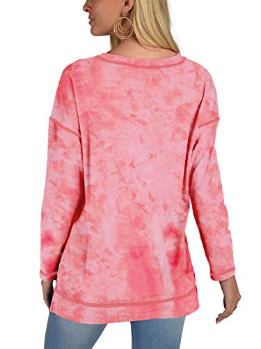 Womens Petite Fashion Sweatshirts Side Split Candy Color Tshirt Fall Clothes Pink S