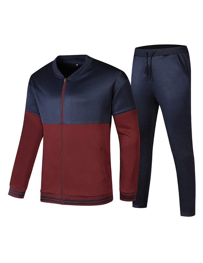 Tebreux Men's Sports Tracksuit Sweatsuit Casual Sweatpants Full-Zip Running Jogging Set (L, Black)