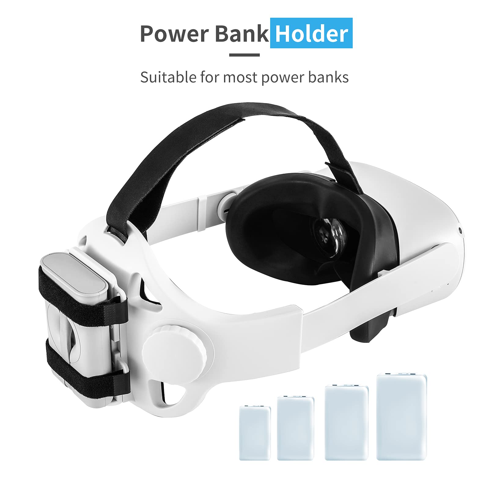 Woodooxoo Elite Strap for Oculus Quest 2 Accessories, Adjustable Head Strap with Power Bank Holder Comfortable Headband Enhanced Support and Reduce Pressure in VR Gaming (Headset Not Included)