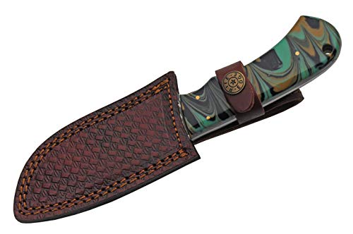 SZCO Supplies 8"" Damascus Steel Camo Firestorm Hunting Knife with Sheath, Teal/tan (DM-1251CM)