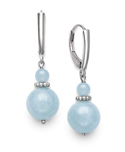 Sterling Silver Natural Milky Aquamarine Beaded Gemstone Drop Dangle Earrings