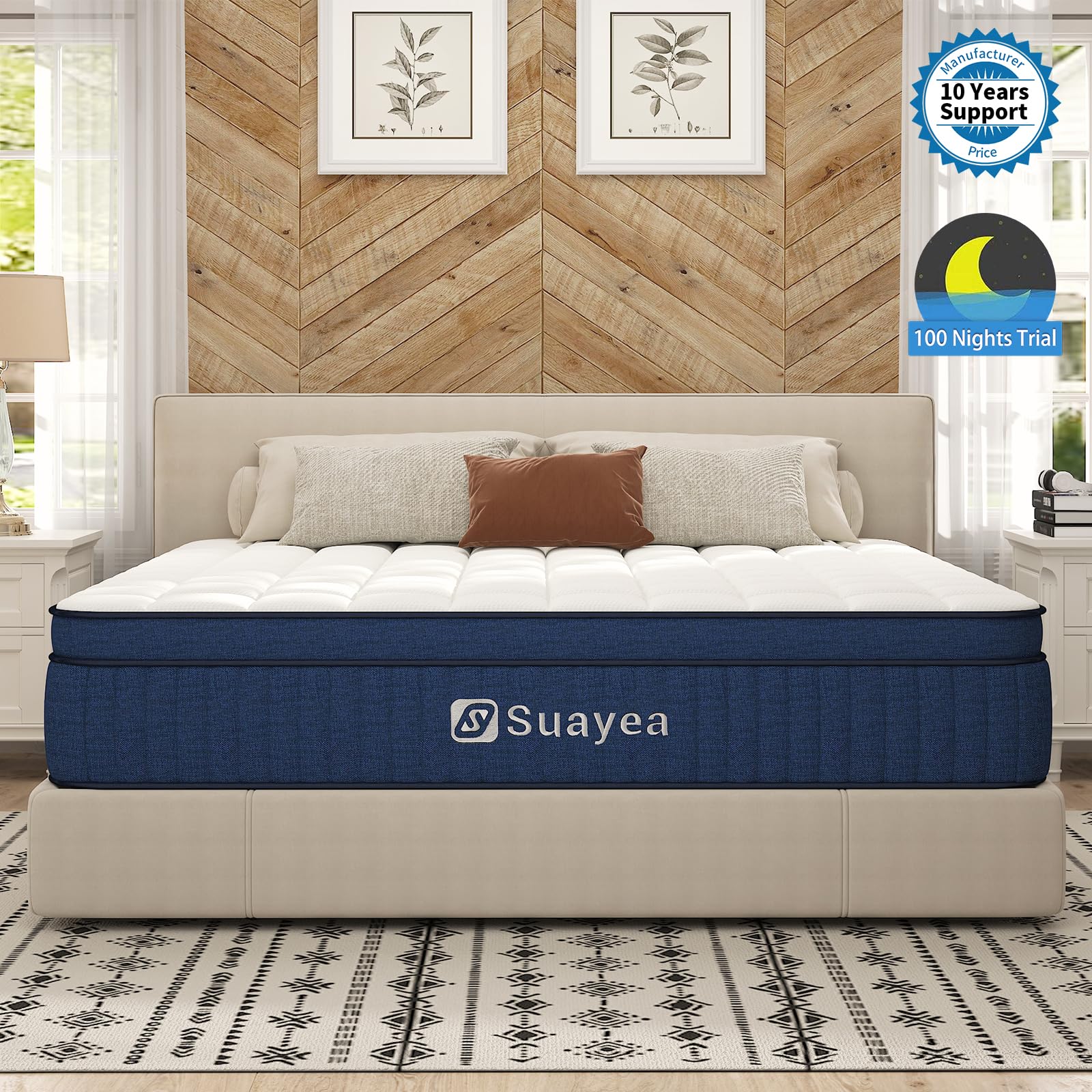 Queen Mattress, 10 Inch Queen Size Mattress in a Box, Hybrid Mattress Queen Size, Ultimate Motion Isolation with Gel Memory Foam and Pocket Spring, Medium Firm, Edge Support