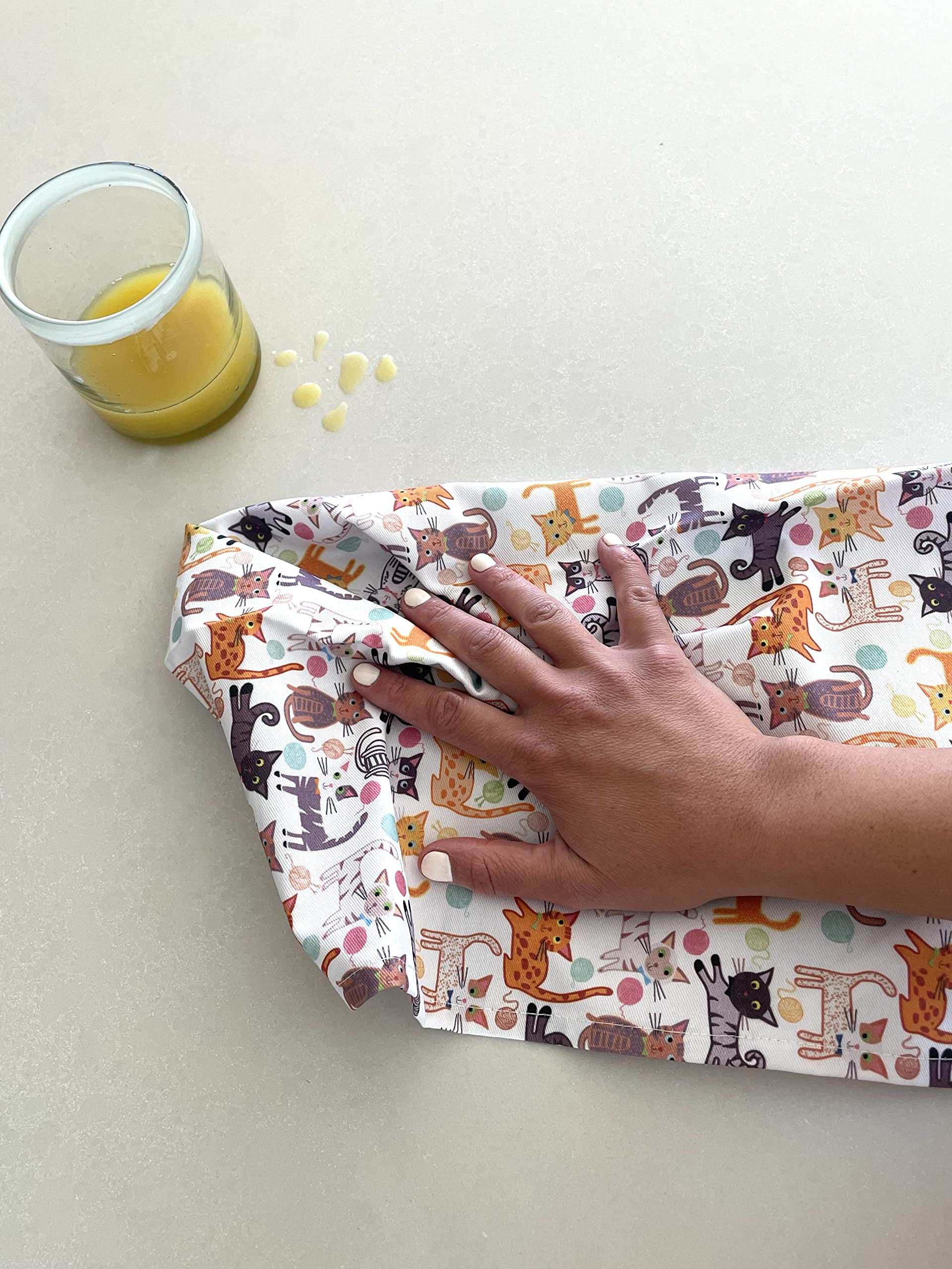 Sunshine Vibes Cat Tea Towels Set of 2 100% Cotton cat Lover Pattern with Hanging Loop; to Tackle All of Your Drying, Wiping and Cleaning Kitchen tasks for cat Lover!
