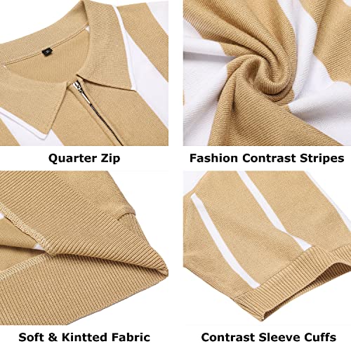 URRU Mens Casual Athletic Golf Polo Shirts Turn Down Collar Zipper Vertical Shirt Khaki XL
