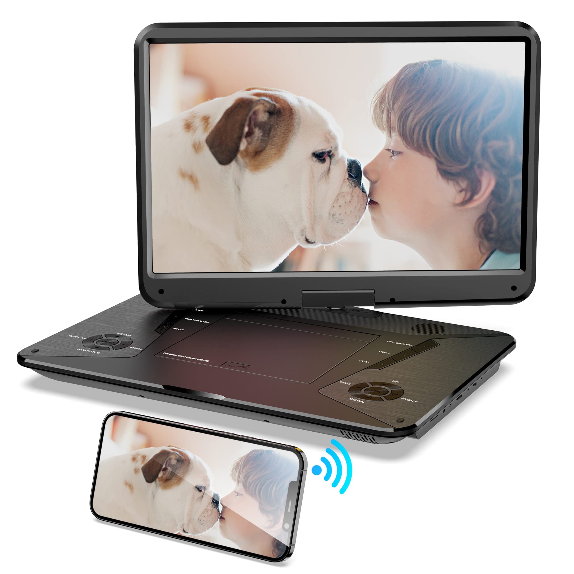SUNPIN 17.9" Portable DVD Player with 15.6" Large HD Screen, Screen Mirroring, 6 Hours Rechargeable Battery, Support Dolby Digital/USB Driver/Sync TV and All Region Discs, High Volume Speaker, Black