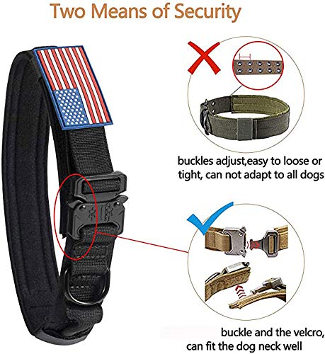 Tactical Dog Collar with USA American Flag - Military Dog Collar Thick with Handle - Heavy Duty Nylon K9 Collar Adjustable Metal Buckle for Medium Large Dogs L Chew Proof with 2 Patches