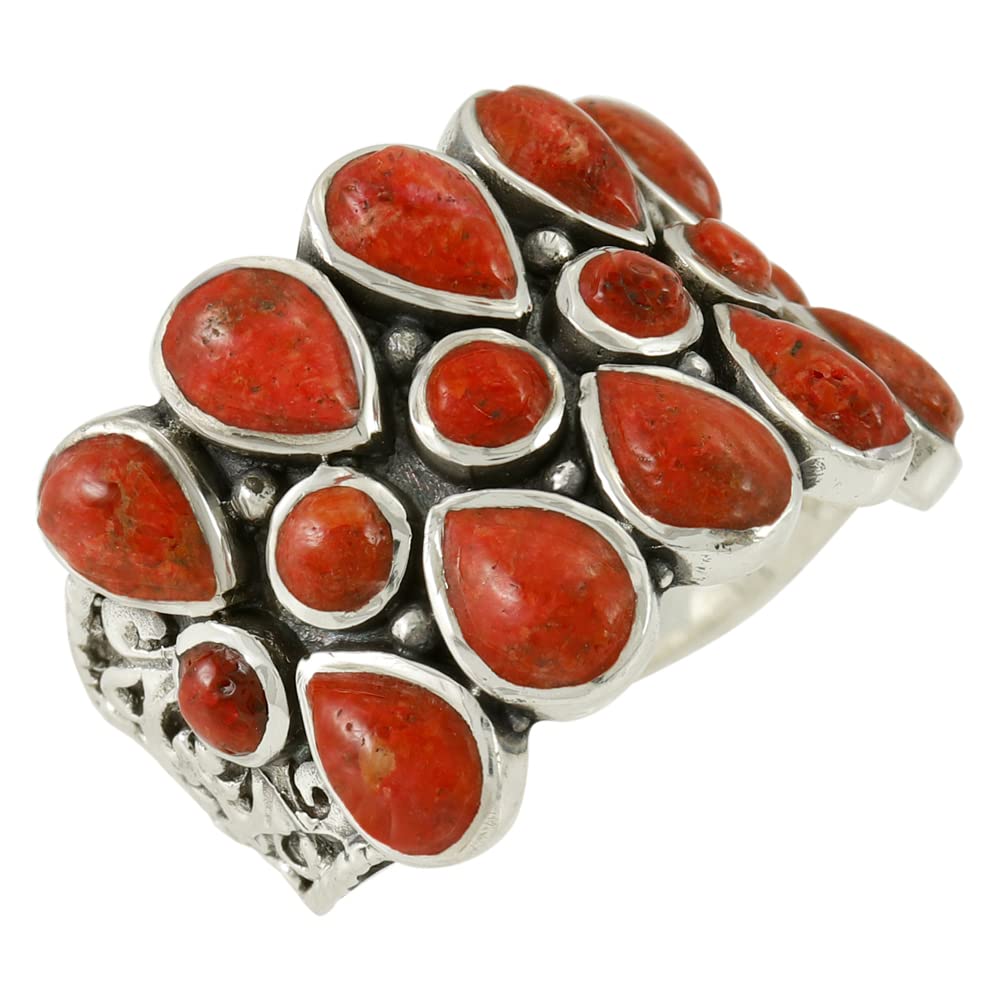 Turquoise Ring Sterling Silver 925 Genuine Gemstones Size 6 to 11 (CHOOSE COLOR) (Multicolor, 7)