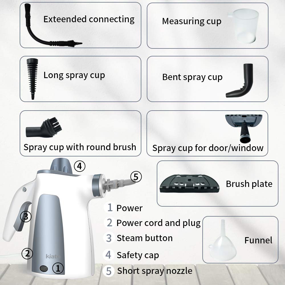 Steamer for Cleaning, Handheld Steam Cleaner, Handheld Pressurized Steamer Cleaners with 9-Piece Accessories for Stain Removal, Car Seats