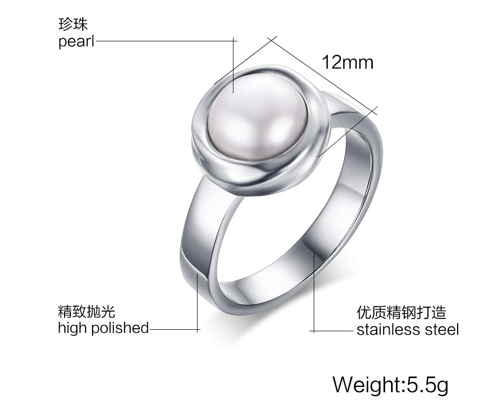 Stainless Steel Pure white Freshwater Cultured Pearl Engagement Band Ring for Women,Size 7-9 (7)