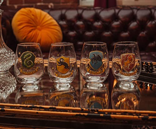 Toynk Harry Potter Hogwarts House Crests 12-Ounce Stemless Wine Glasses | Set of 4