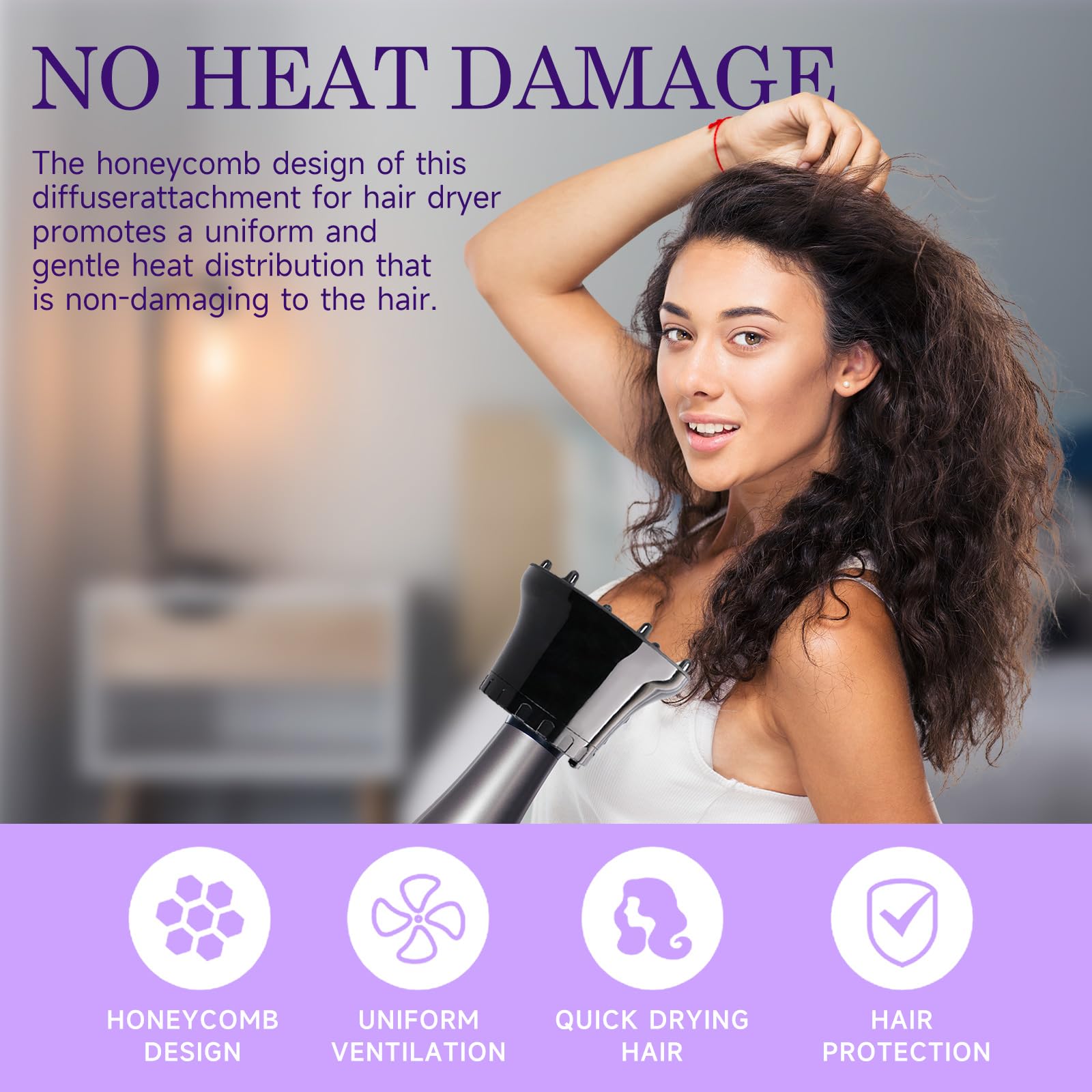 Universal Hair Diffuser, Diffuser Attachment for Hair Dryer, Hair Dryer Diffuser Attachment for Curly and Natural Wavy Hair Blow Dryer Diffuser for 1.4 Inch to 2.6 Inch Blow Hair Dryer
