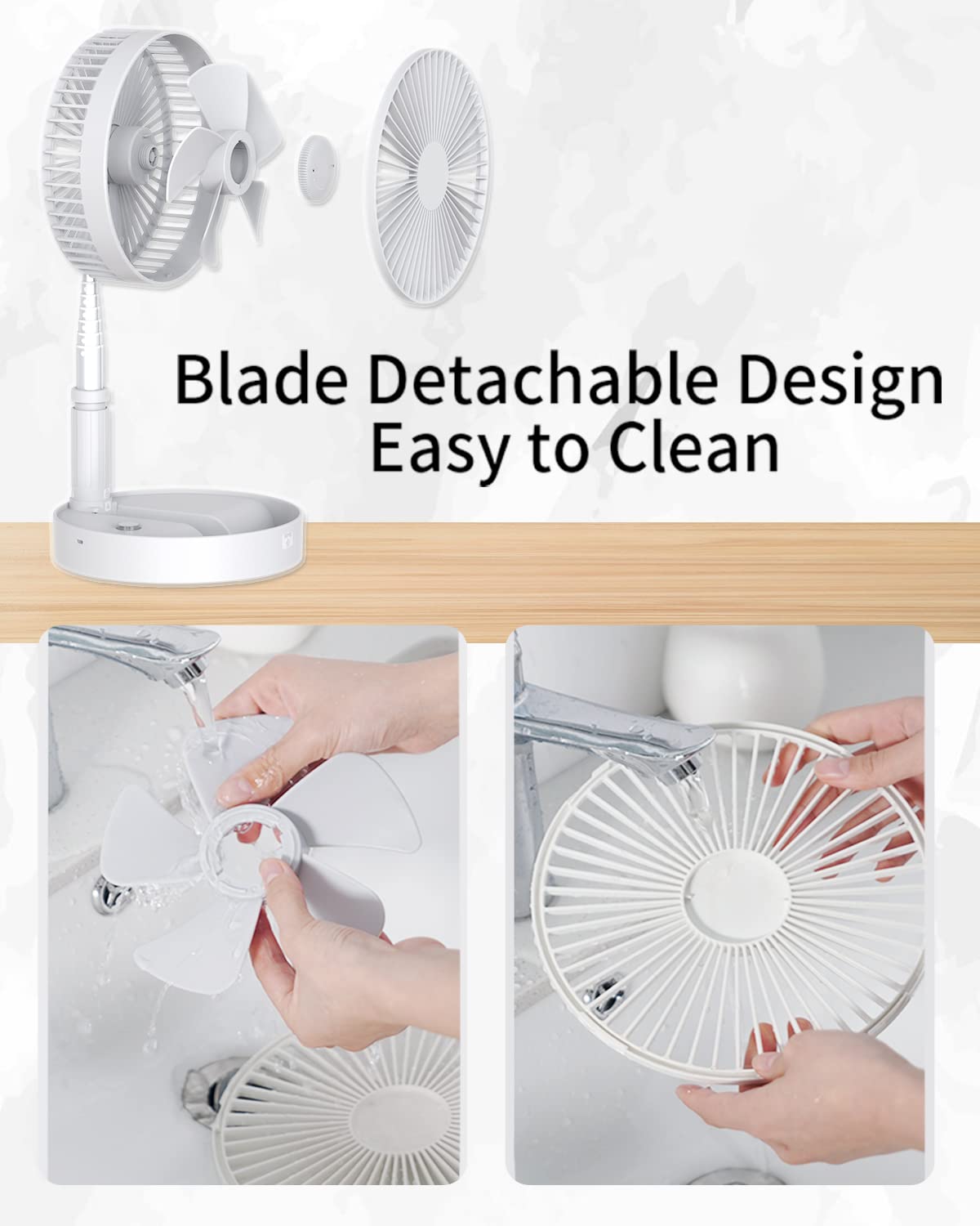 UN UNITEDTIME Desk and table fan, Foldable Fans Portable Travel Fan Battery Operated or USB Powered,Adjustable Height,My Foldaway fan with remote Control Timer 4 Speed Settings (White)