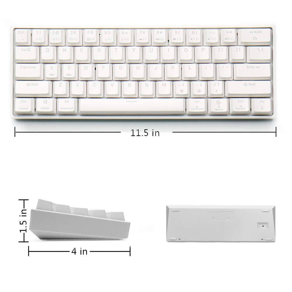 VELOCIFIRE Wireless Bluetooth Mechanical Keyboard, M1 TKL61WS 61-Key 60% Tactile Brown Switch Mini Portable Mechanical Keyboard with Ice Blue Backlit, Compatible with Mac OS and Windows OS(White)