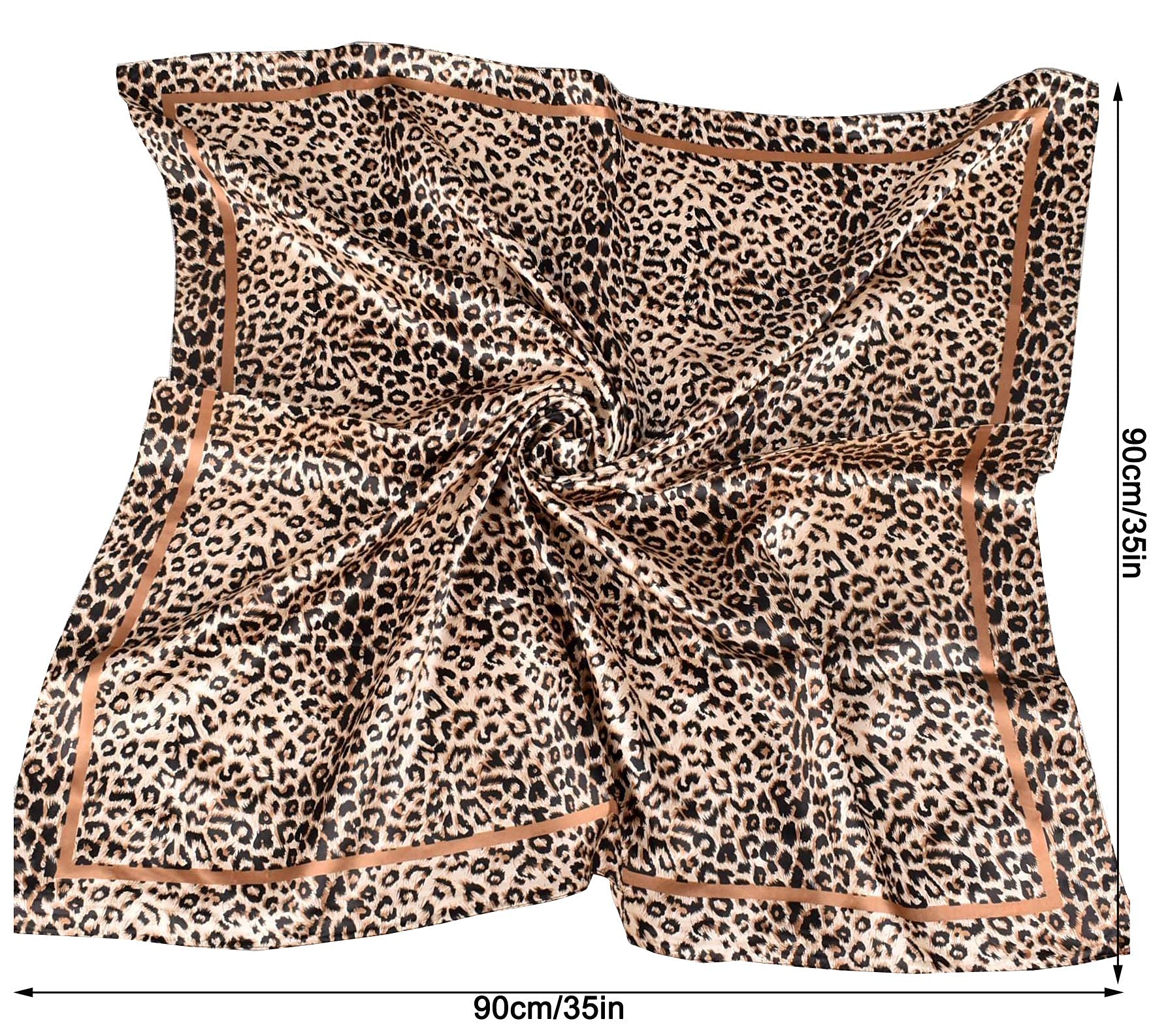 woogwin 2 Pack 35" Satin Silk Like Hair Scarf Bandana Light Head Wraps Neck Face Scarves Cover for Women (2pcs Leopard Coffee)