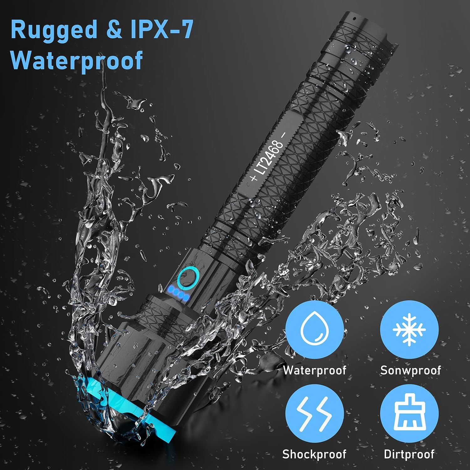 wsiiroon Rechargeable LED Flashlight High Lumen Battery Powered - Powerful 900000 Lumens Super Bright Flashlights, Zoomable Long Handheld Tactical Flash Light for Camping Hiking Emergency Power Bank