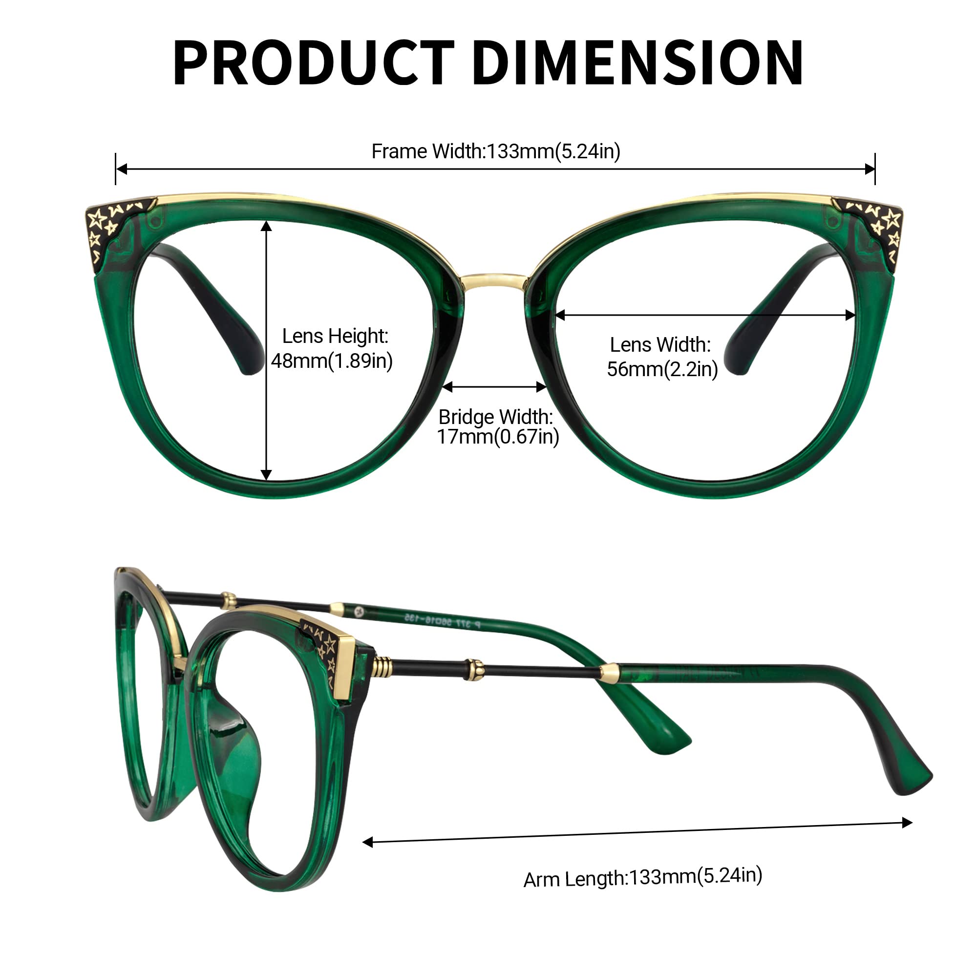Zeelool Retro Oversized Blue Light Blocking Cat Eye Glasses for Women Dalton OP01934-02 Green