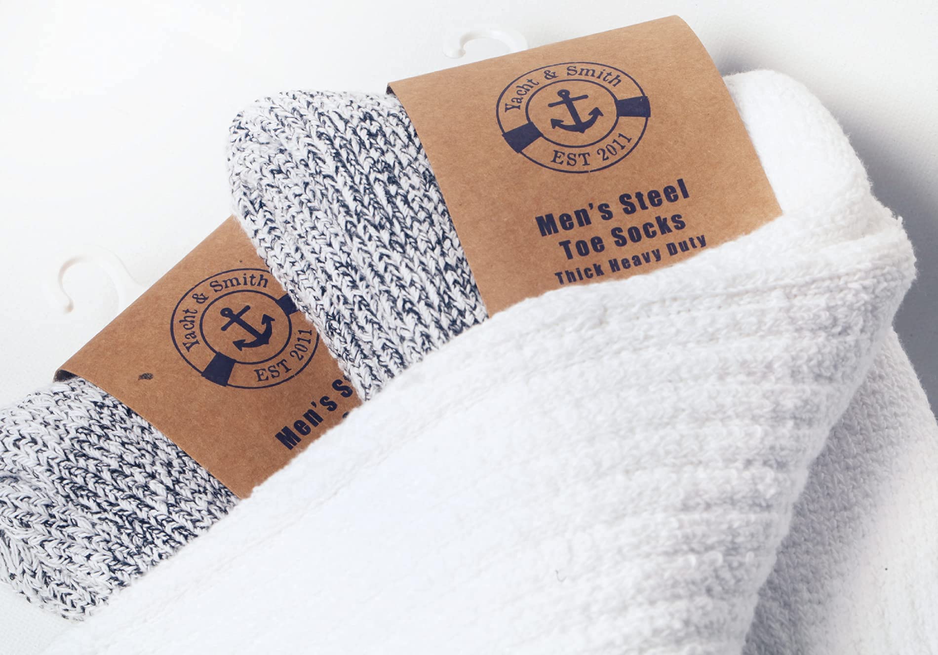 Yacht&Smith Mens Steel Toe Work Socks, Heavy Duty Thick Boot Sock (6 Pack White)