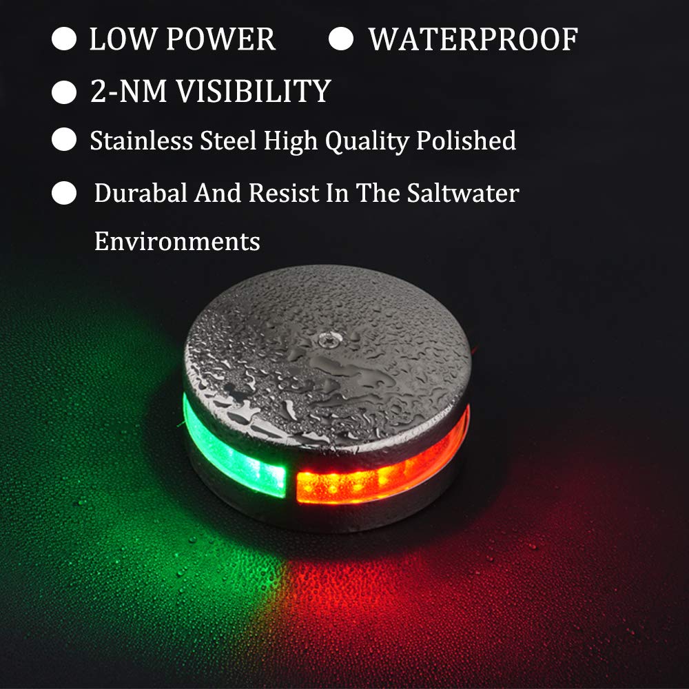 Young Marine 2-NM Deck Mount, Stainless Steel, Bi-Color Bow Light Red and Green LED for Boat Pontoon Yacht Skeeter, DC 10-30V