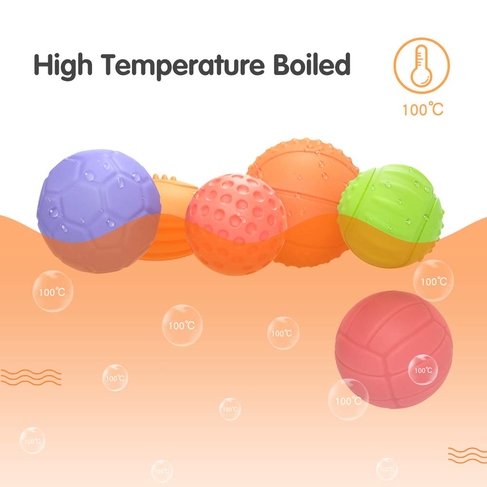 TUMAMA 6 Pack Sensory Balls and Massage Stress Balls, Easter Egg Textured Multi Ball Set for Babies & Toddlers,Fun Bouncy Ball Party Favors
