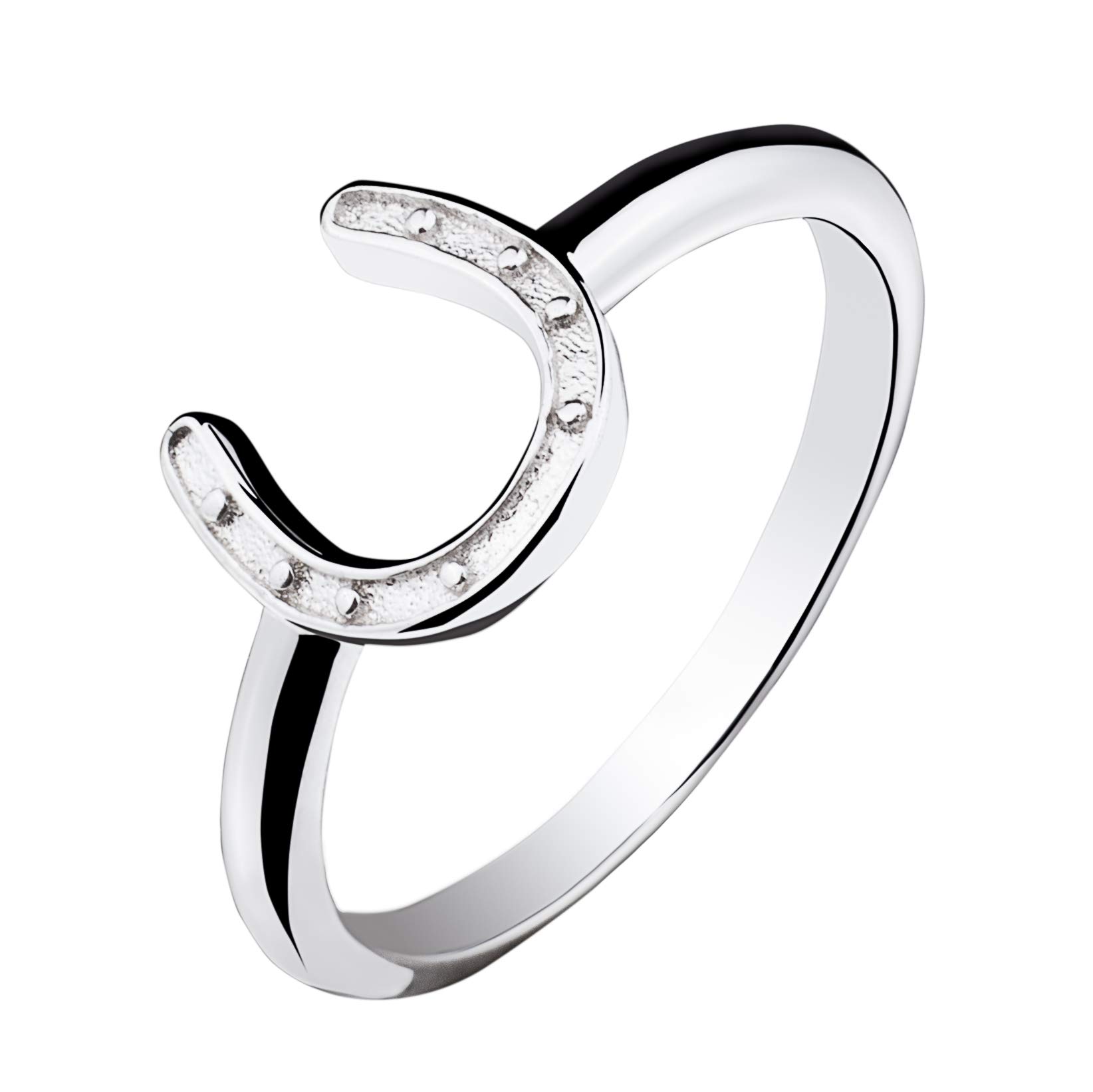 VENSERI 925 Sterling Silver Horseshoe Ring Western Ring Good Luck Horseshoe Ring U Ring Simple Ring for Women Birthday Gift Valentine's Day Gift (White, 9)