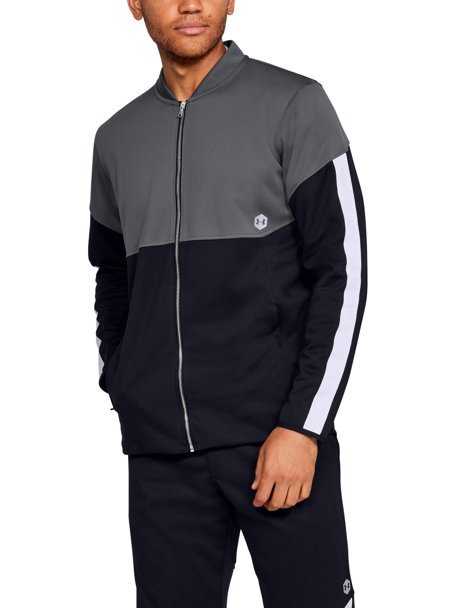 Under Armour Athlete Recovery Knit Hoodie, Pitch Gray (012)/Metallic Silver, Large