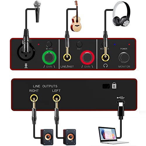 USB Audio Interface Solo(24Bit/192kHz)+48V Phantom Power for Computer Recording Podcasting and Streaming Plug and Play Noise-Free Wrugste XLR Audio Interface for Content Creators Musicians and More.