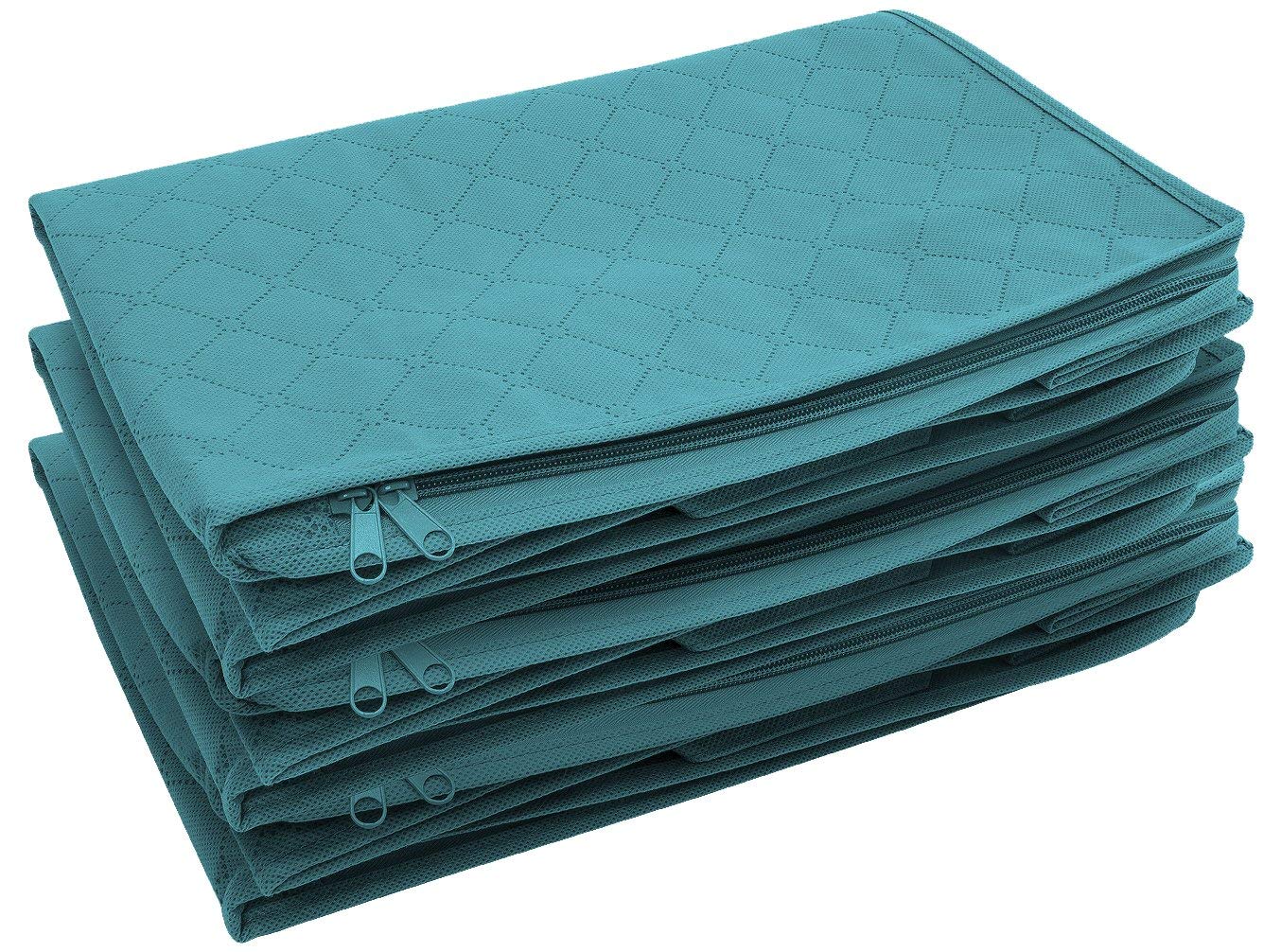 Sorbus Foldable Storage Bag Organizers, Large Clear Window & Carry Handles, Great for Clothes, Blankets, Closets, Bedrooms, and More (6-Pack, Aqua)