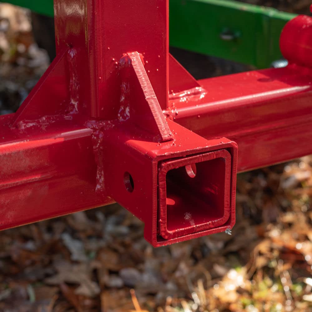 Titan Attachments 3 Point Gooseneck Tractor Trailer Hitch with 49" Hay Bale Spear and Stabilizer Spears, Fits Category 1 Tractors, Red Finish, 2" Receiver Hitch, 2" Gooseneck Ball