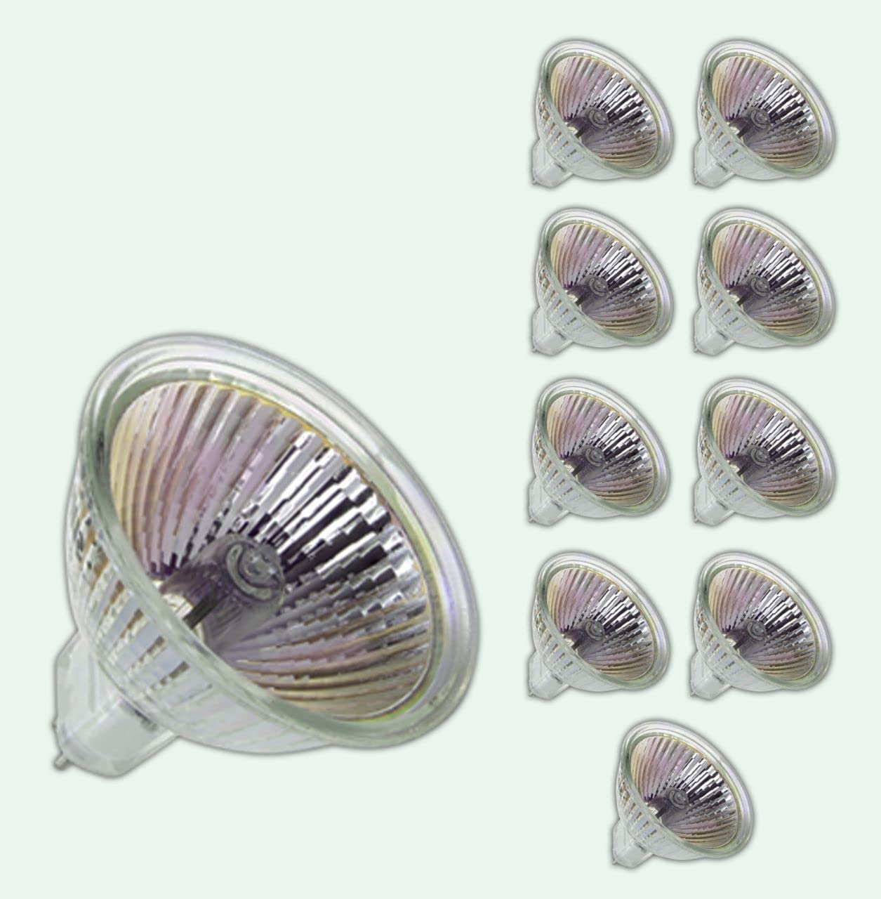 Sterl Lighting - 10 Pack, MR16 Halogen Light Bulb, 20W, 12V, 260LM, 2700K Warm White, Clear, Dimmable, GU5.3 Bi-Pin Base with Lens, for Under Cabinet, Range Hood, Landscape, Indoor Flood Light Lamp