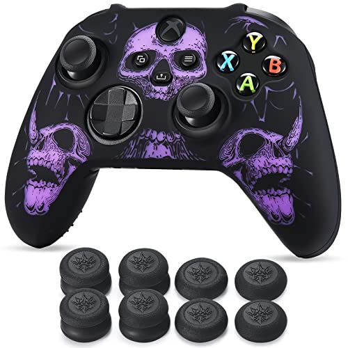 YoRHa Laser Carving Silicone Skin for Xbox Series X/S Controller x 1(Skulls Purple) with Exclusive Thumb Grips x 8
