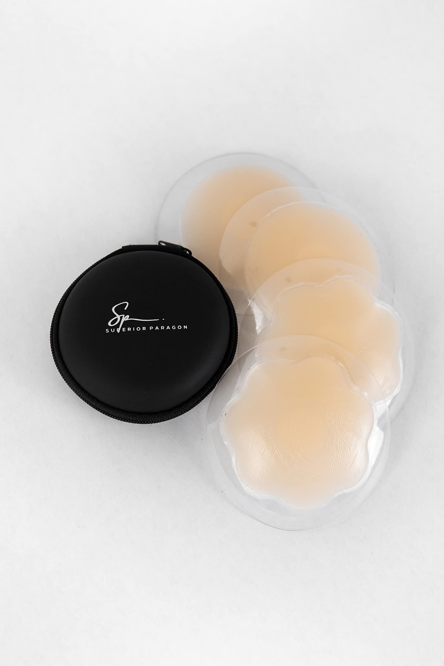 SUPERIOR PARAGON NIPPLE COVERS (2PAIR) REUSABLE ADHESIVE SILICONE COVER WITH TRAVEL CASE Nude