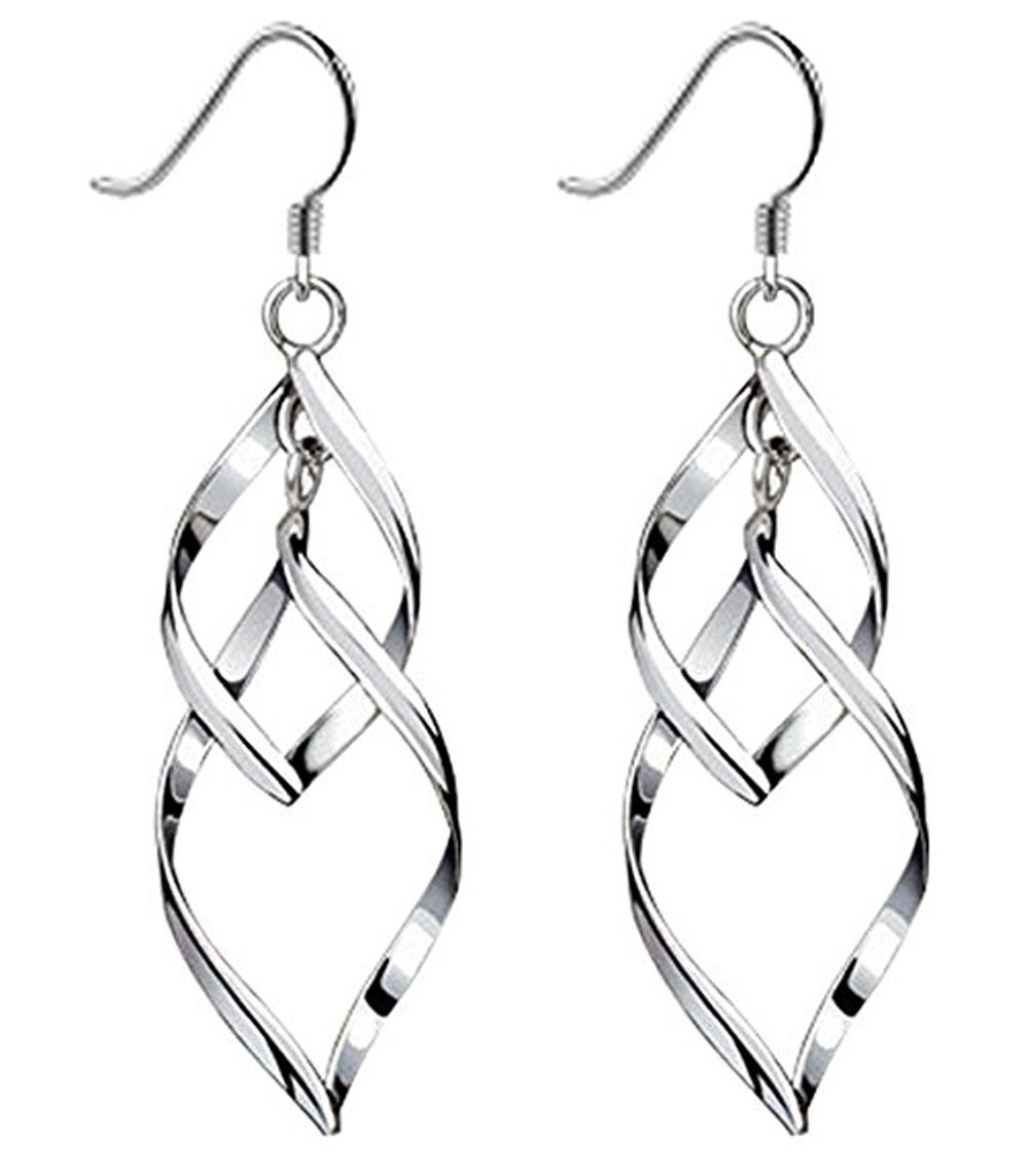 Sterling Silver Earrings dangle Hoops Elegant rotating Earring for Womens (Silver)