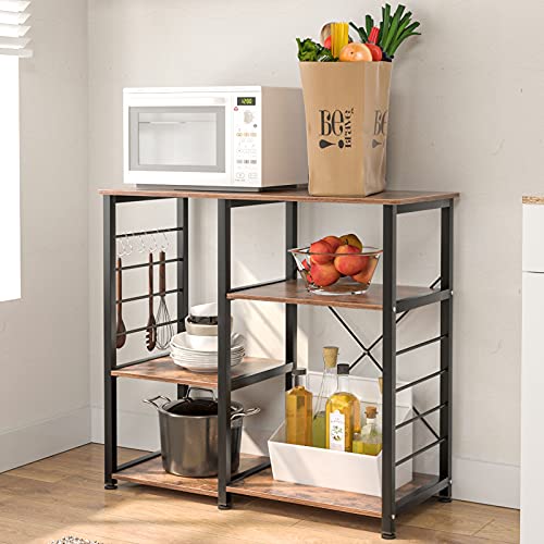 SDHYL, 35 inch Coffee Bar Bakers Rack with 4 Shelves, Kitchen Storage Organizer with Metal Frame, Microwave Stand for Home Kitchen Bathroom